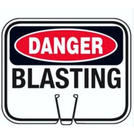 SLOTTED SIGN - DANGER BLASTING (White w/ Red & Black)